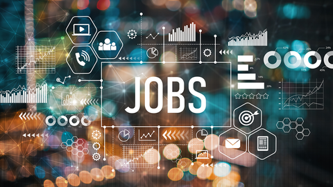 Es steht groß das Wort JOBS in der Mitte und drumherum sind Symbole (Telefon, Zielscheibe, Briefumschlag, Menschen, ..) 